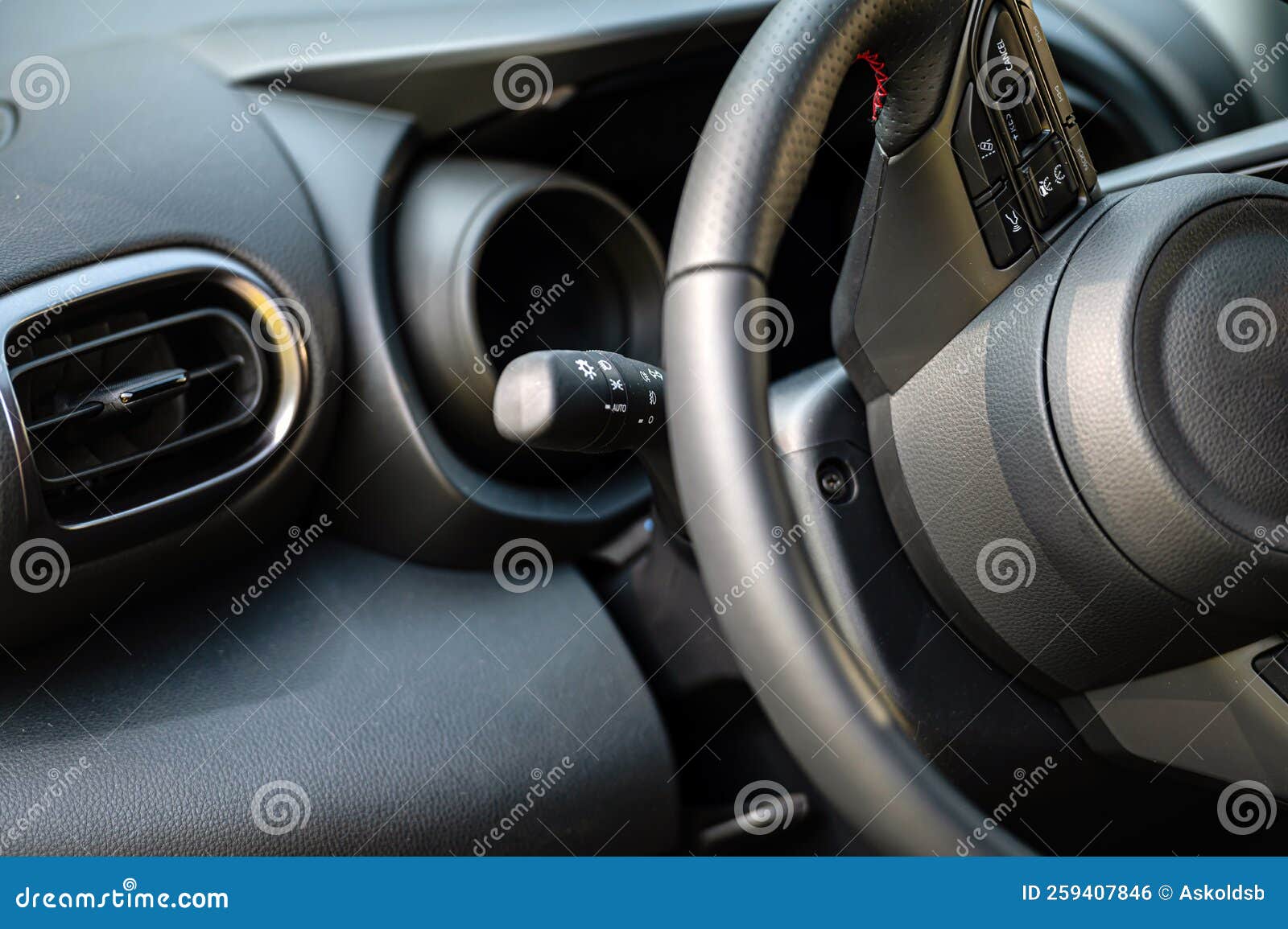 Interior View Car with Modern Steering Wheel, Dashboard. Closeup ...