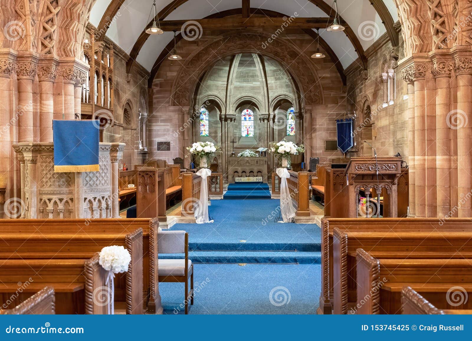 Inside View of a Church Looking Down the Aisle Stock Image - Image of ...