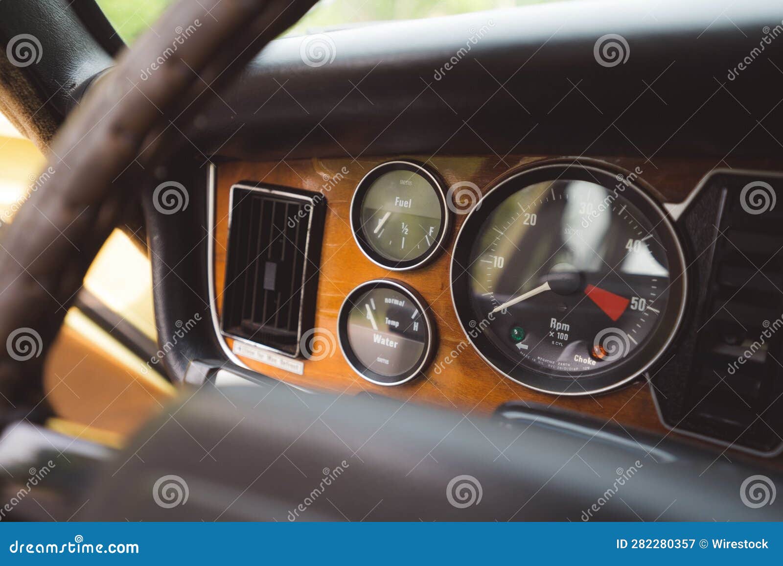 Interior View of a Classic Car, Featuring a Dashboard with a Variety of ...