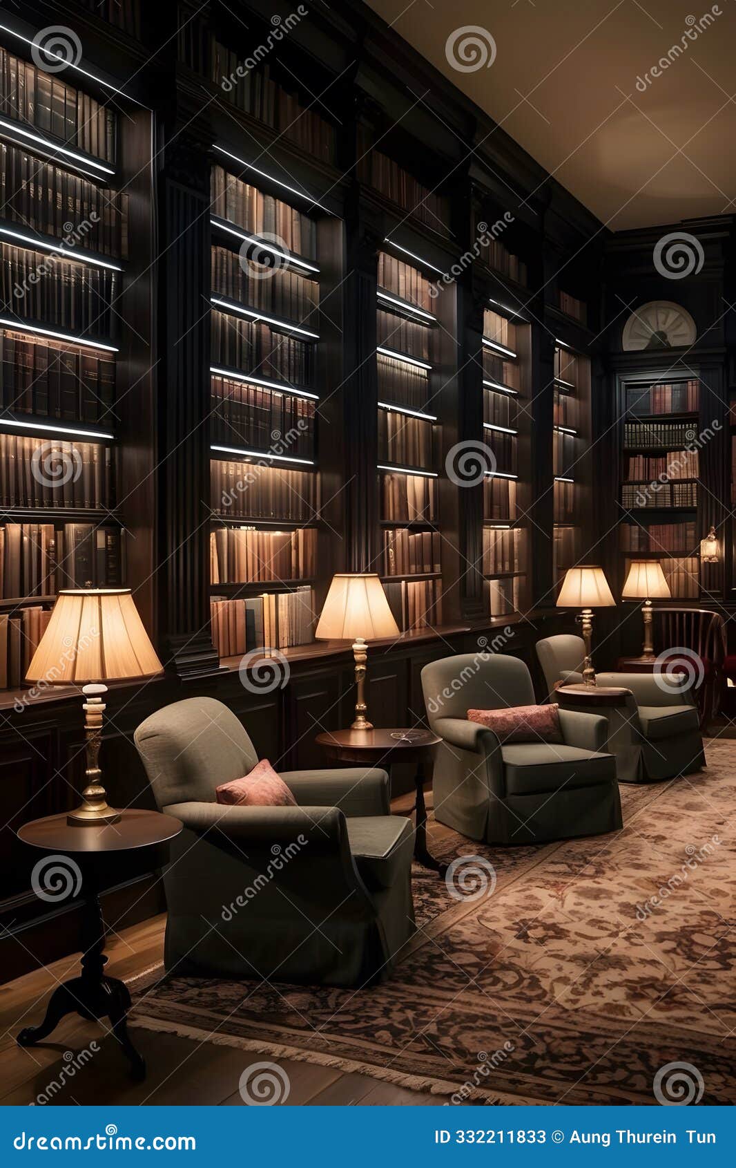 Interior View of a Cozy Library with Dim Lighting Stock Image - Image ...