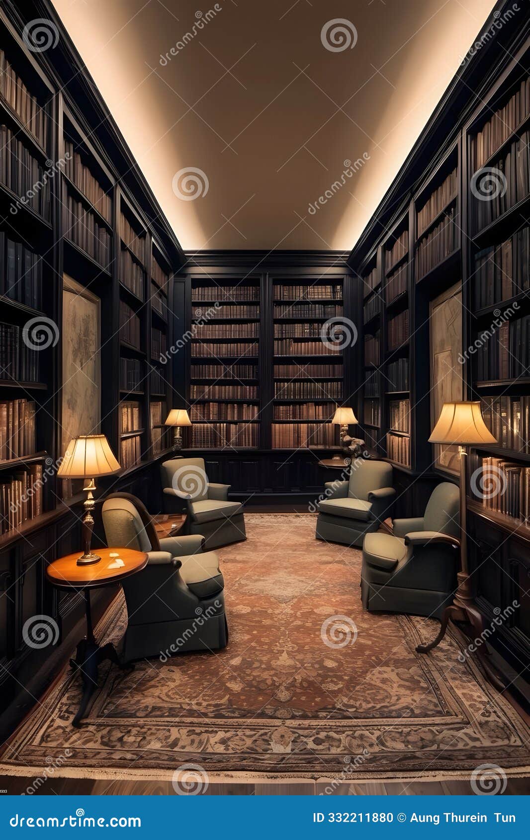Interior View of a Cozy Library with Dim Lighting Stock Photo - Image ...