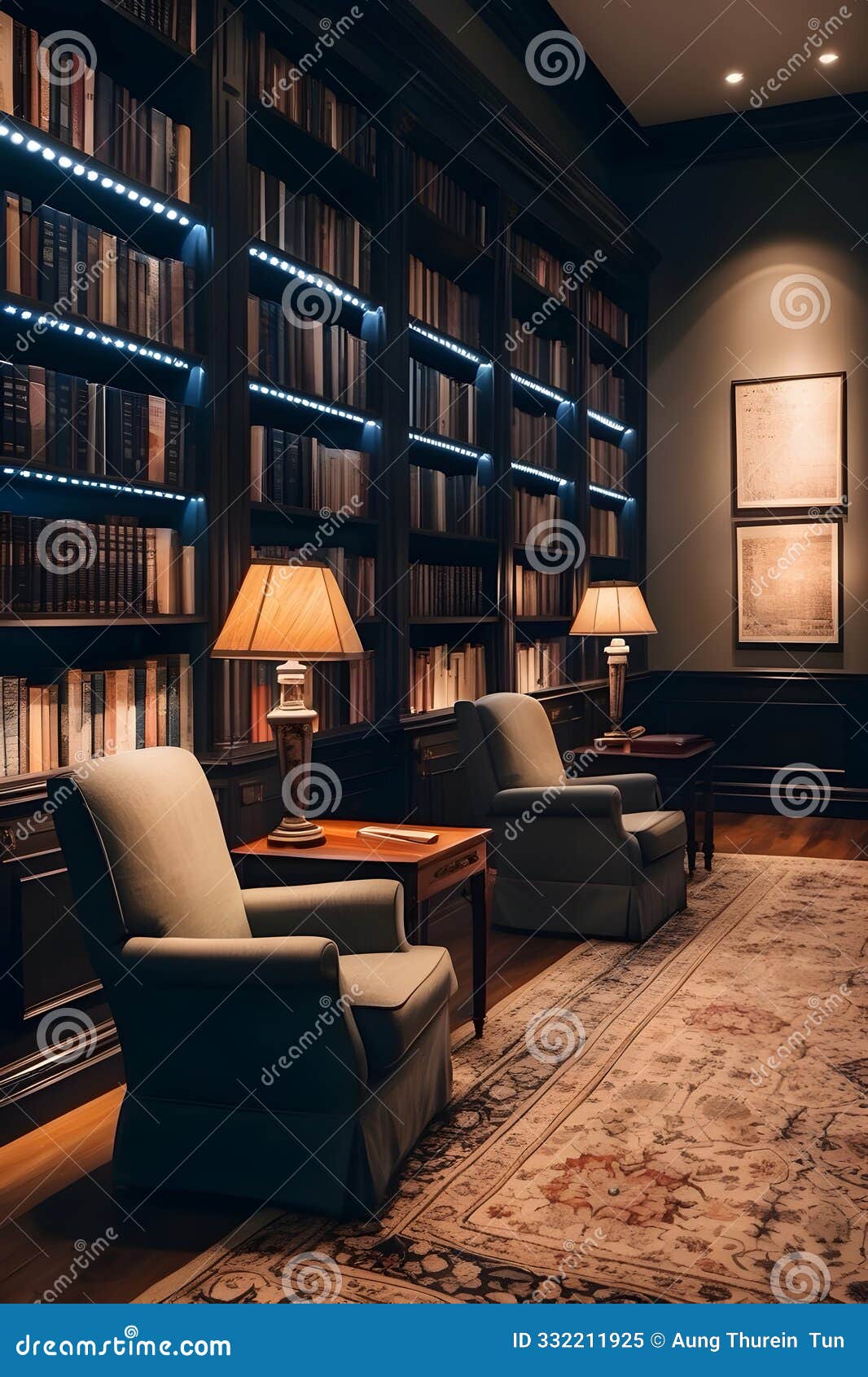 Interior View of a Cozy Library with Dim Lighting Stock Image - Image ...