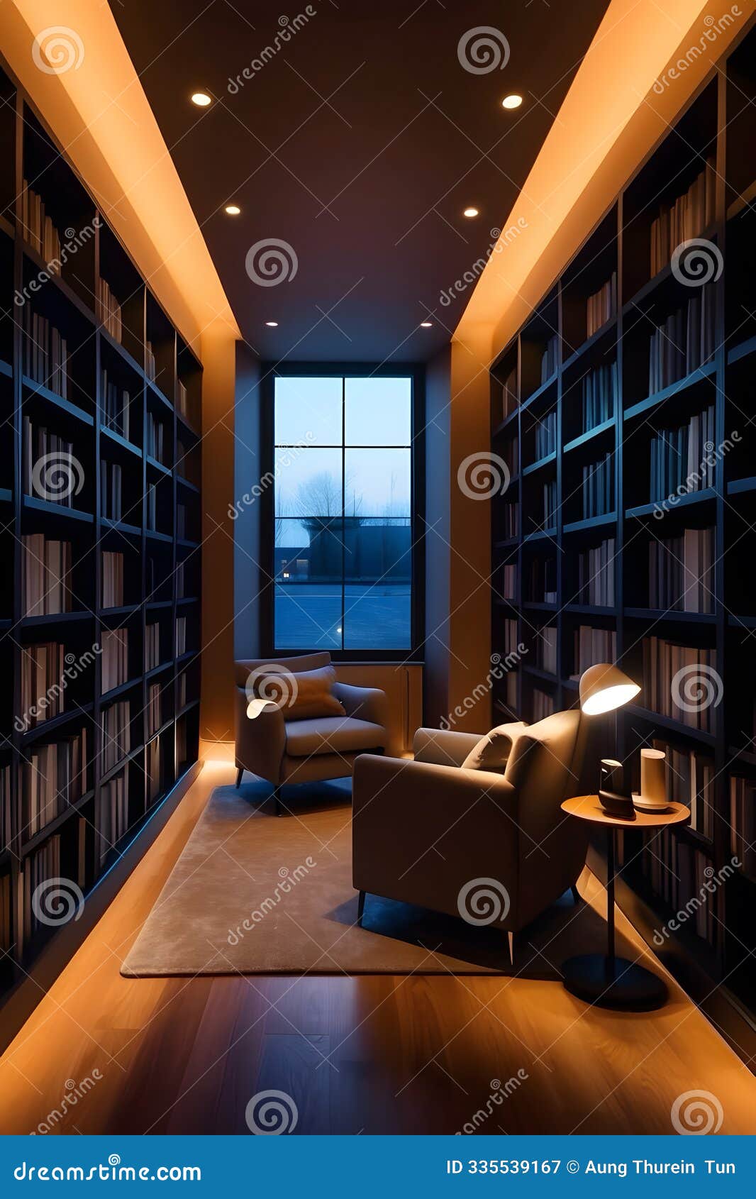 Interior View of a Cozy Library with Dim Lighting Stock Image - Image ...