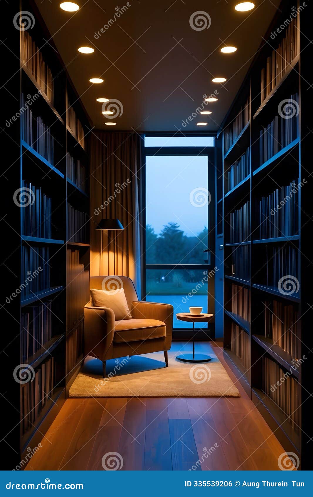 Interior View of a Cozy Library with Dim Lighting Stock Photo - Image ...