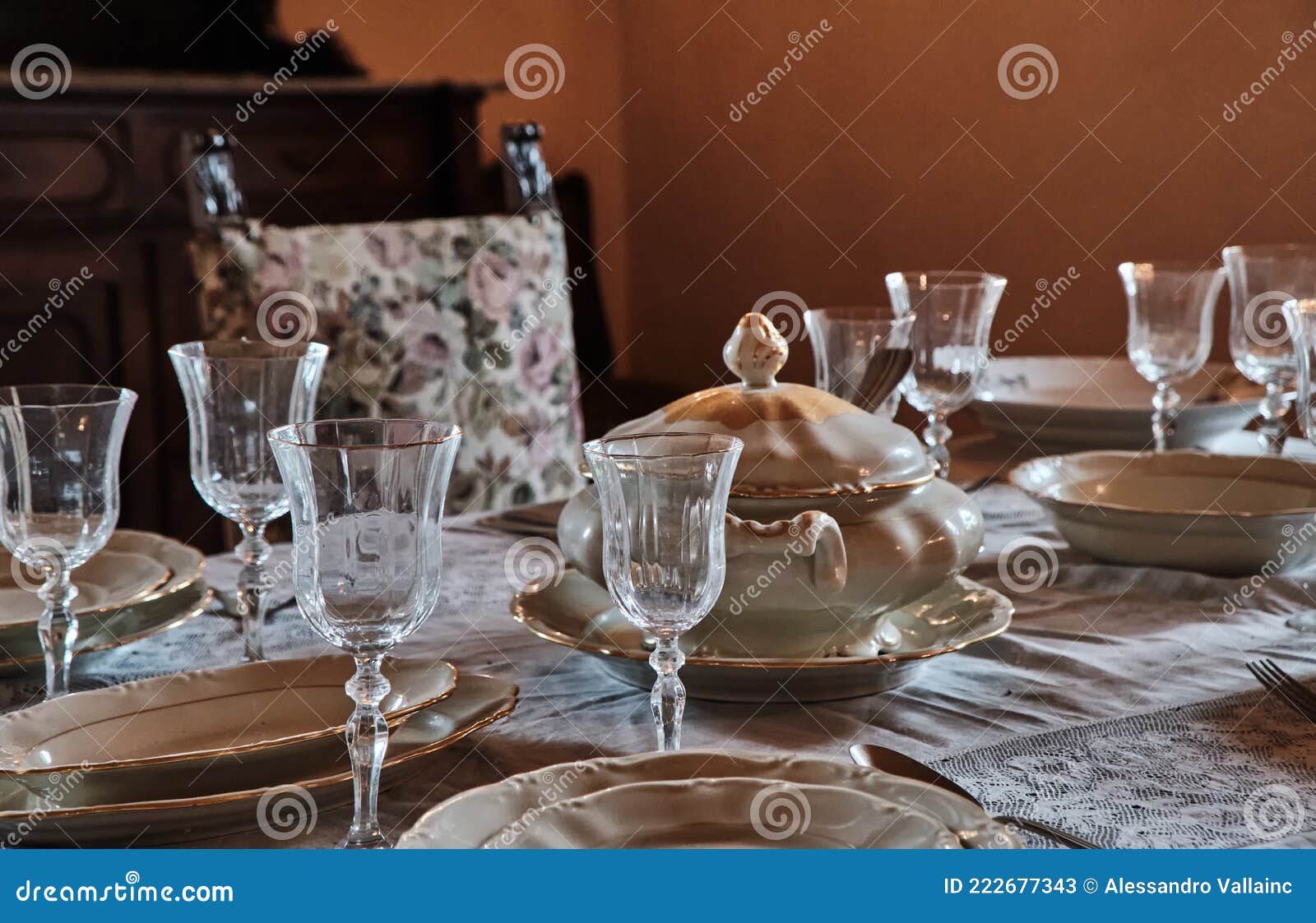 Interior View of Dining Room with Elegant Luxury Dinner Table Setup ...