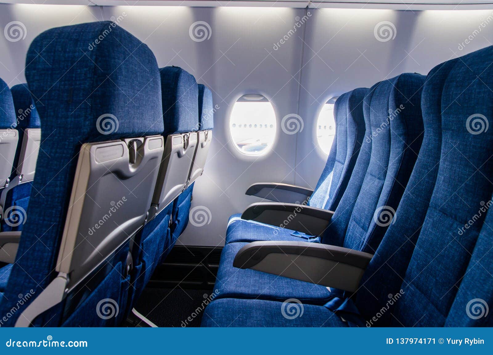 Interior View of Economy Coach Seats Inside of Passenger Airplane Stock ...