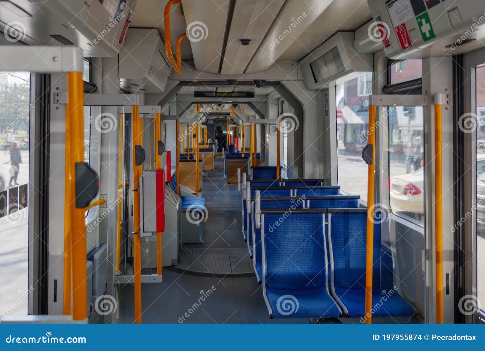 Interior View of Empty Light Rail Tram. Stock Photo - Image of people ...