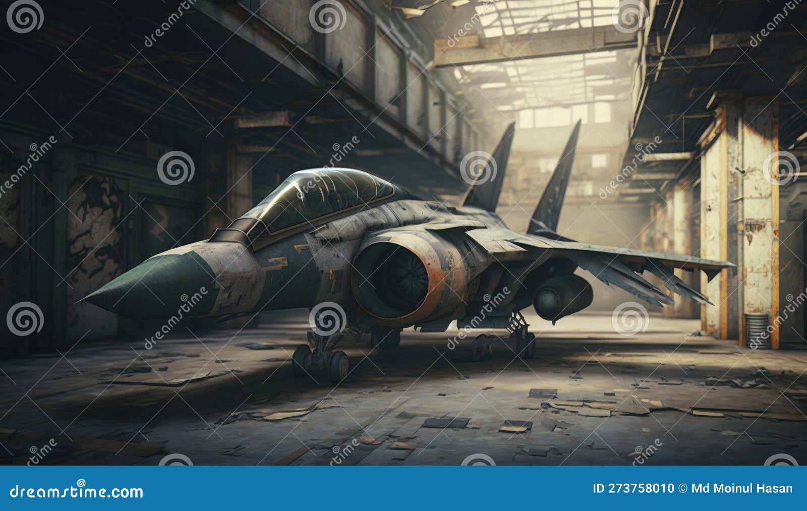 Interior View of a Generic Military Fighter Jet Parked Inside a ...