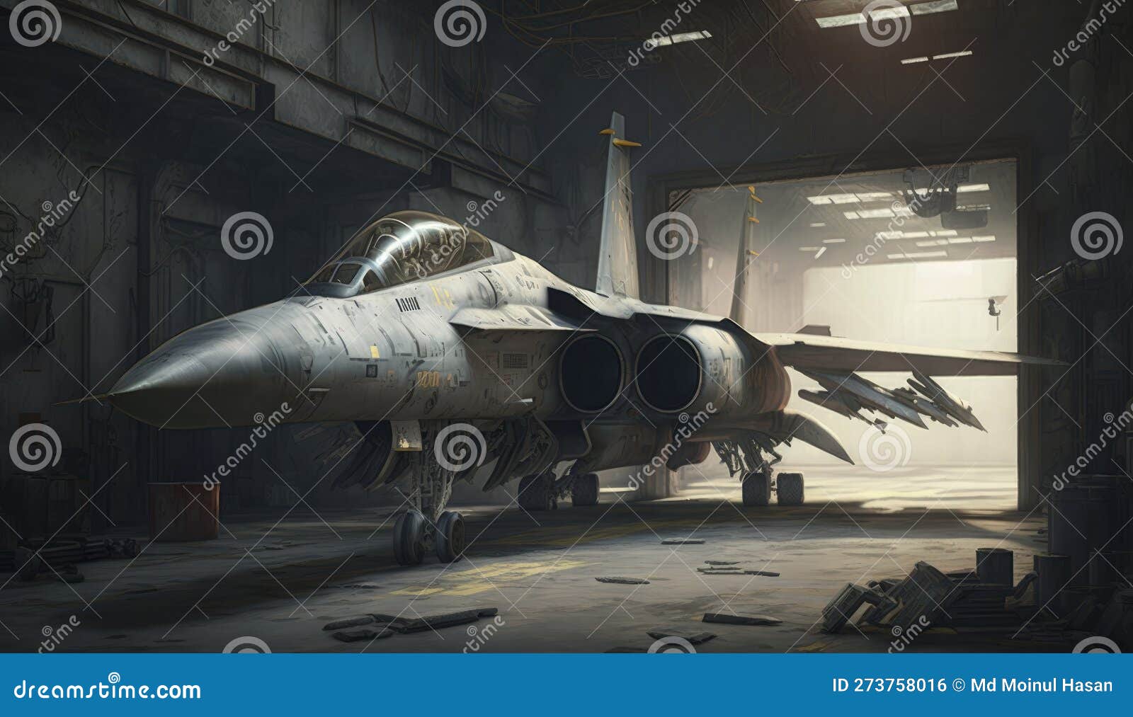 Interior View of a Generic Military Fighter Jet Parked Inside a ...