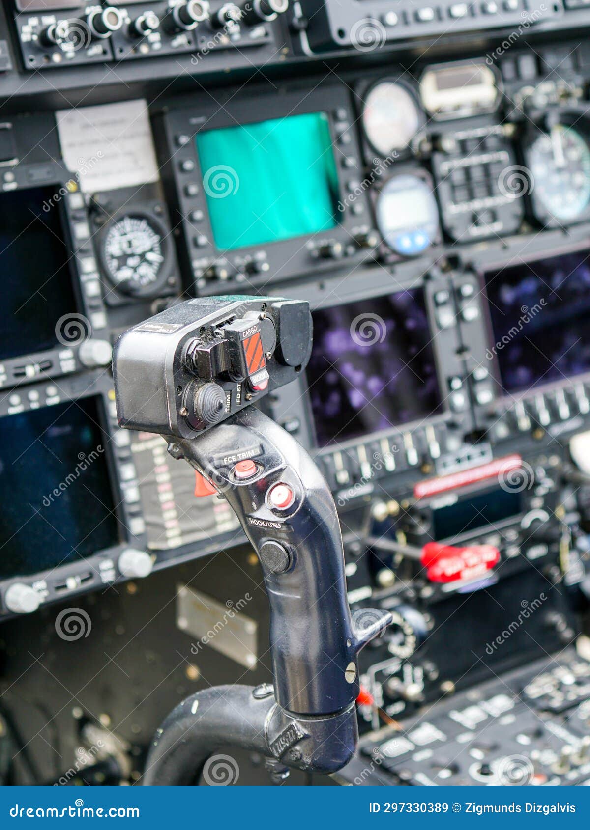 Interior View of Helicopter Agusta Cockpit with Control Lever ...