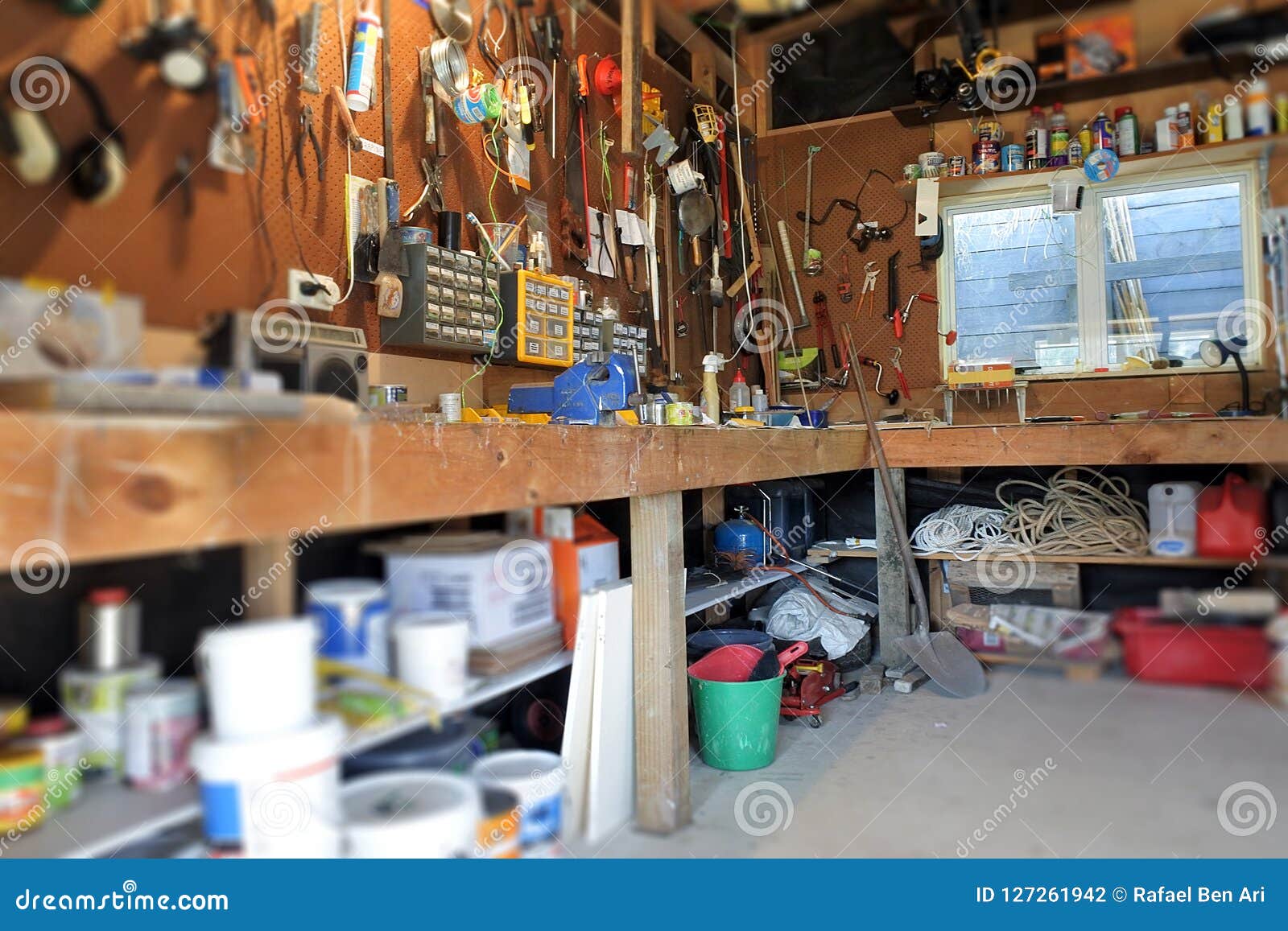 Interior View of Home Garage Workshop Stock Photo - Image of material ...