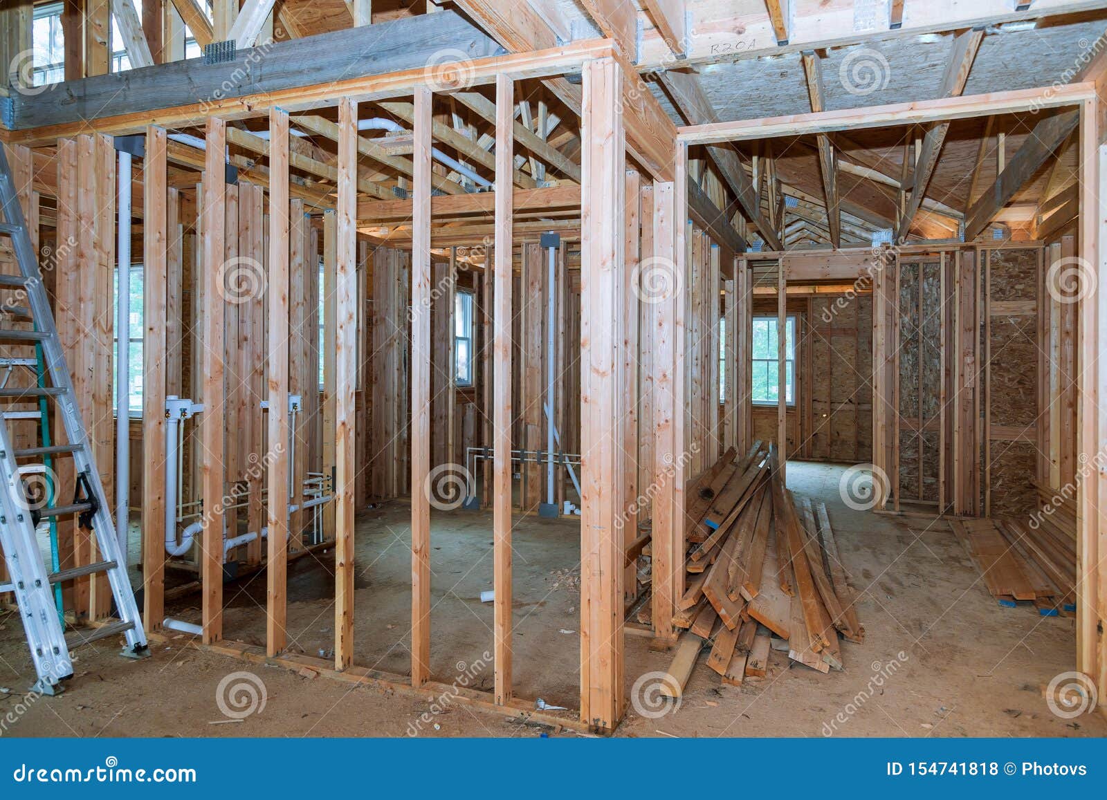 Interior View of a House Under Construction Stock Photo - Image of ...