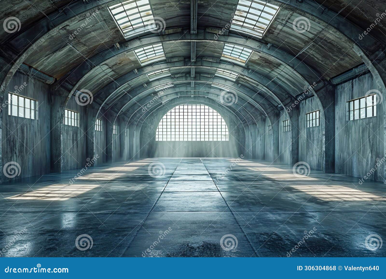 Interior View of Large Open Building with Arched Windows and Skylights ...