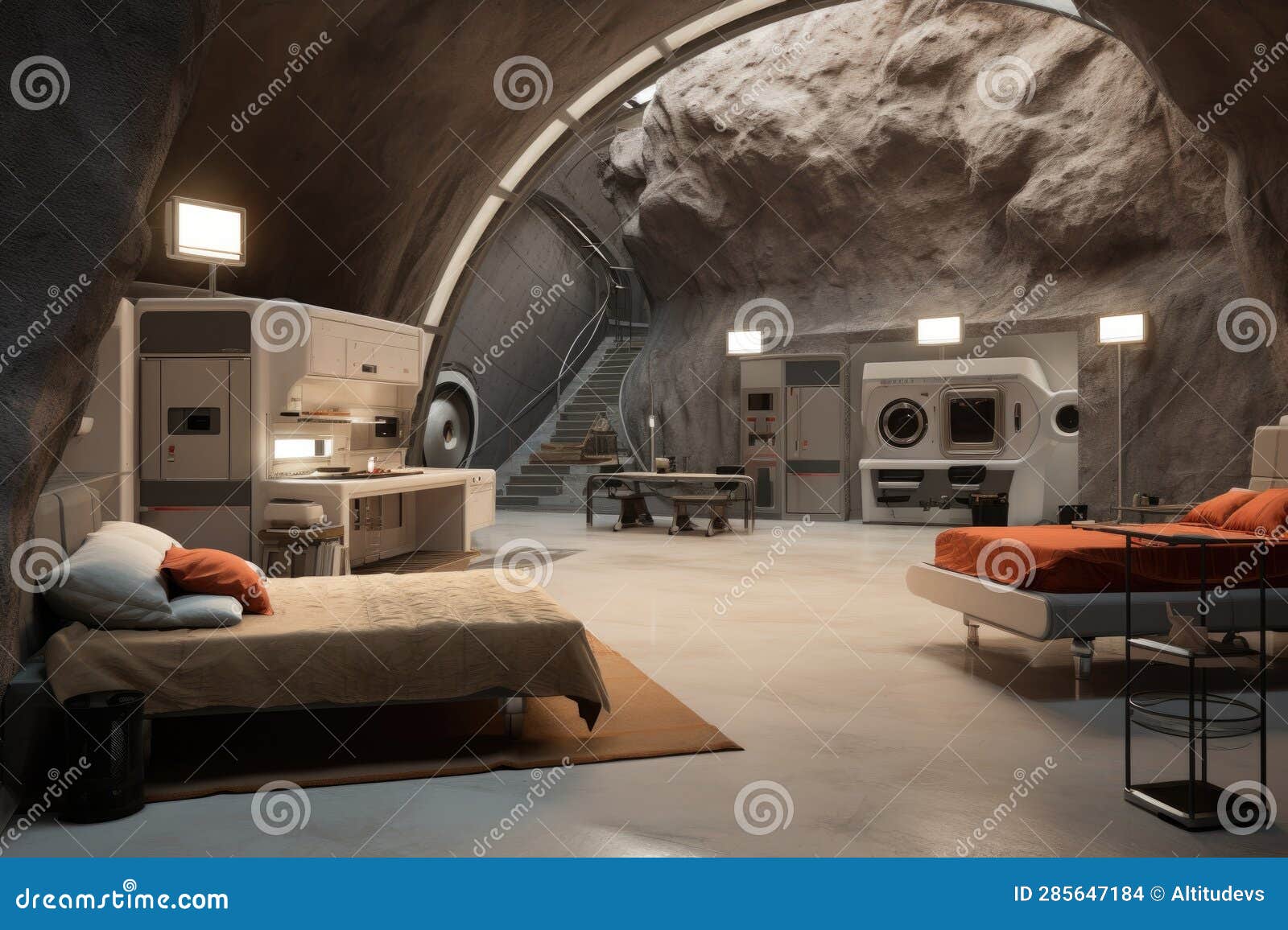 Lunar Base Illuminated Under Earthrise Backdrop Stock Photo ...