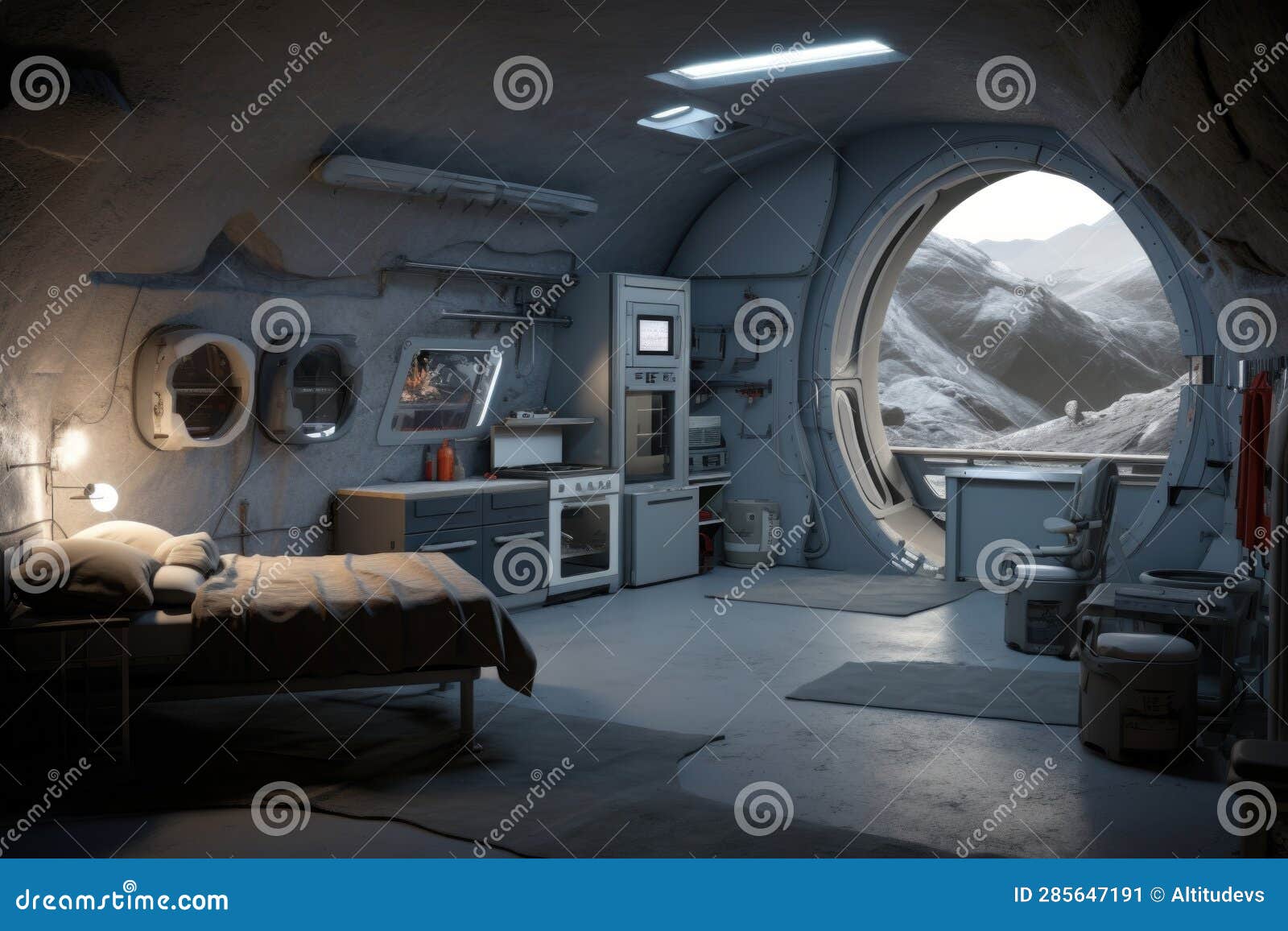 Interior View of a Lunar Base Living Quarters Stock Image - Image of ...
