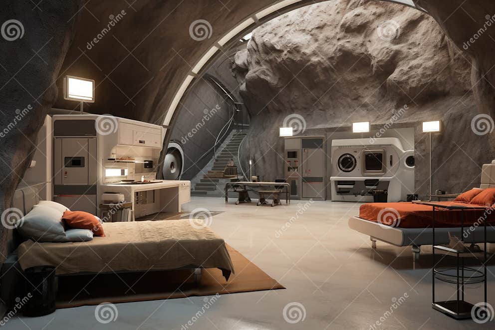 Interior View of a Lunar Base Living Quarters Stock Image - Image of ...