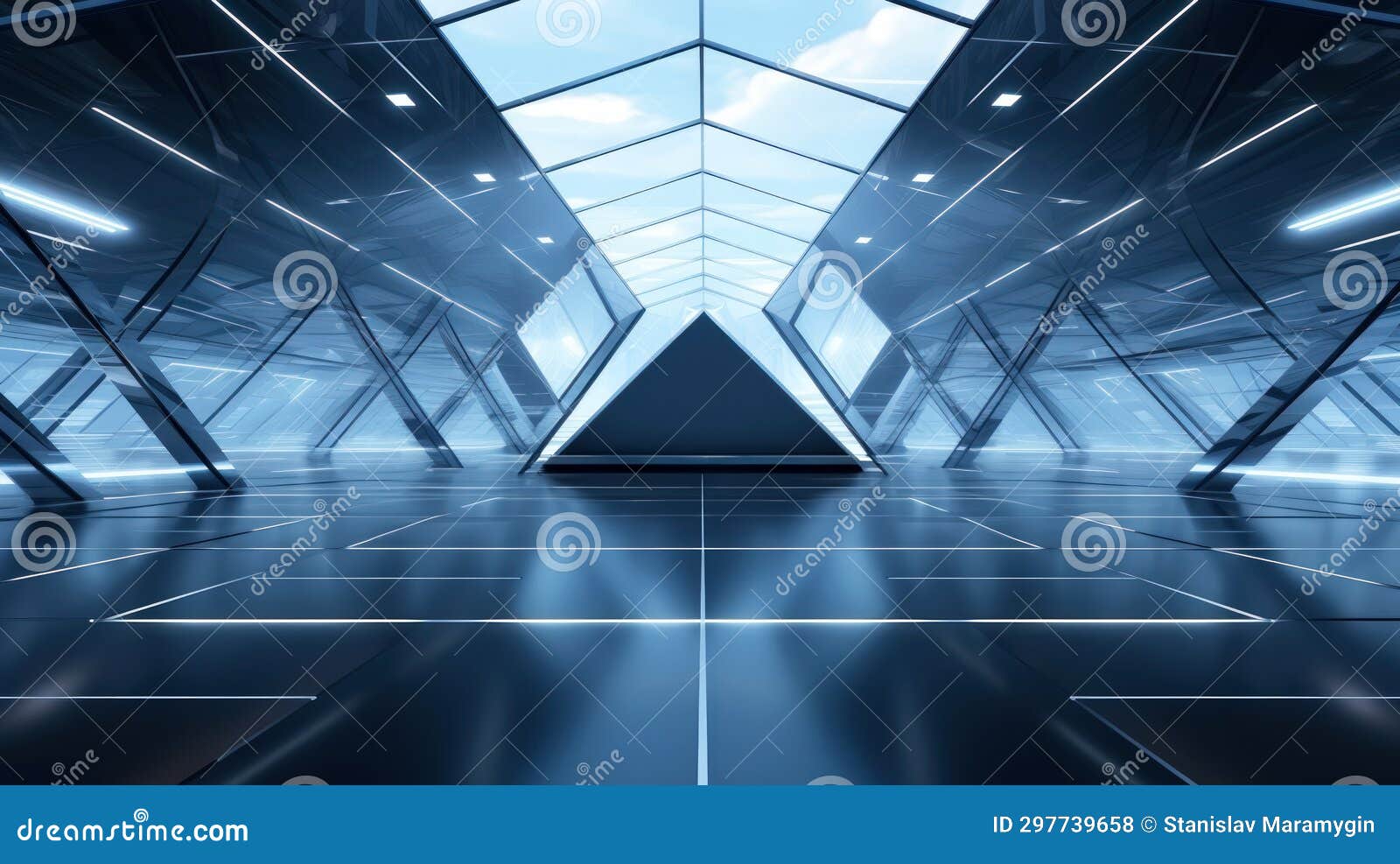 Modern Architecture Hall with Geometric Pattern of Polygons and ...