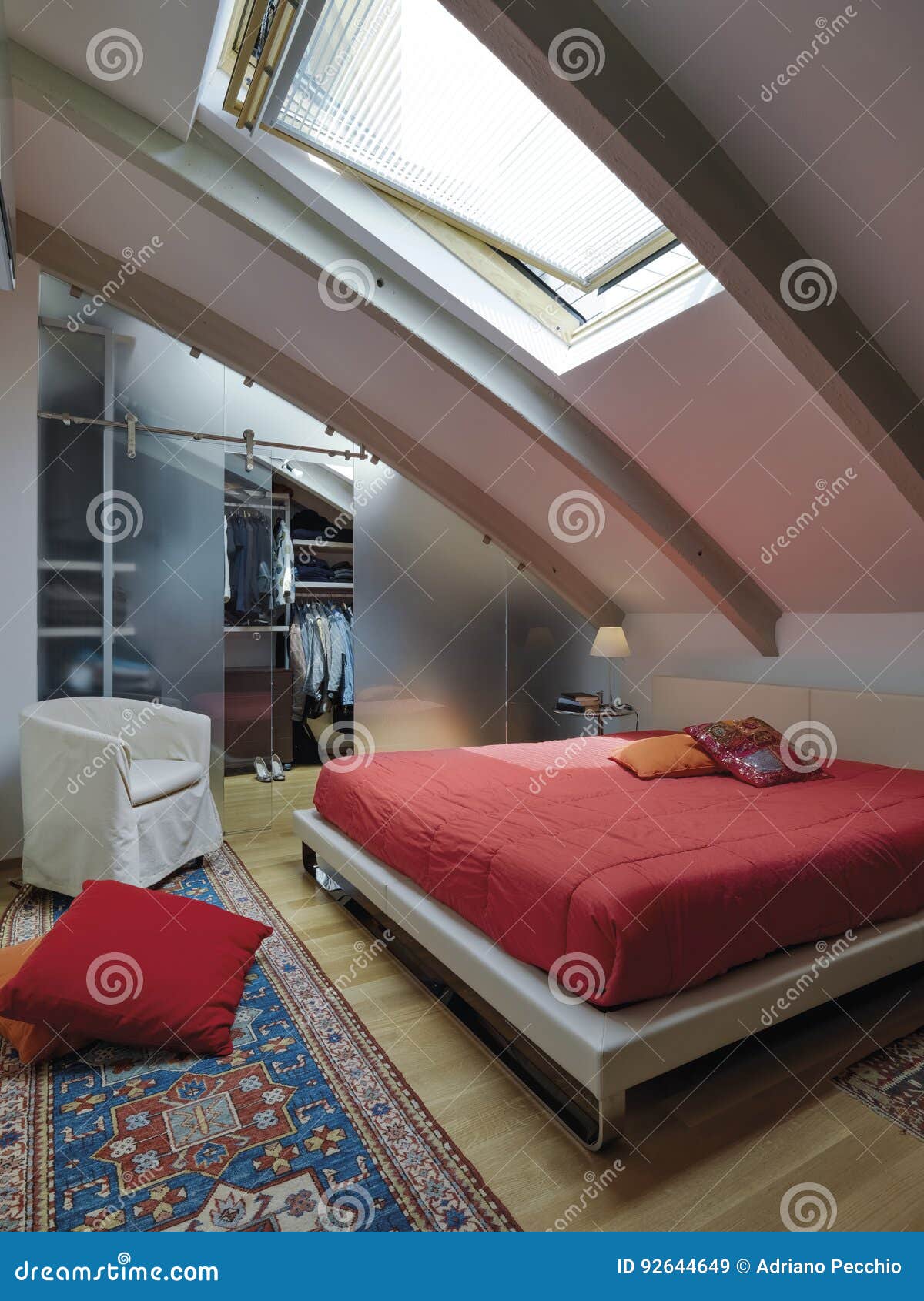 Interior View of a Modern Bedroom in the Mansard Stock Image - Image of ...