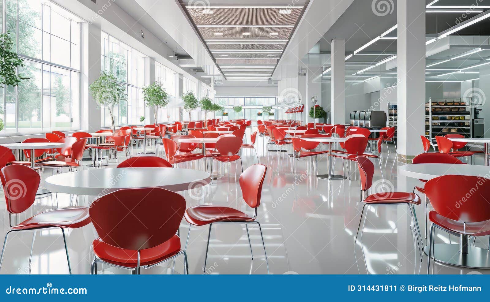 Interior View of a Modern Canteen Stock Illustration - Illustration of ...