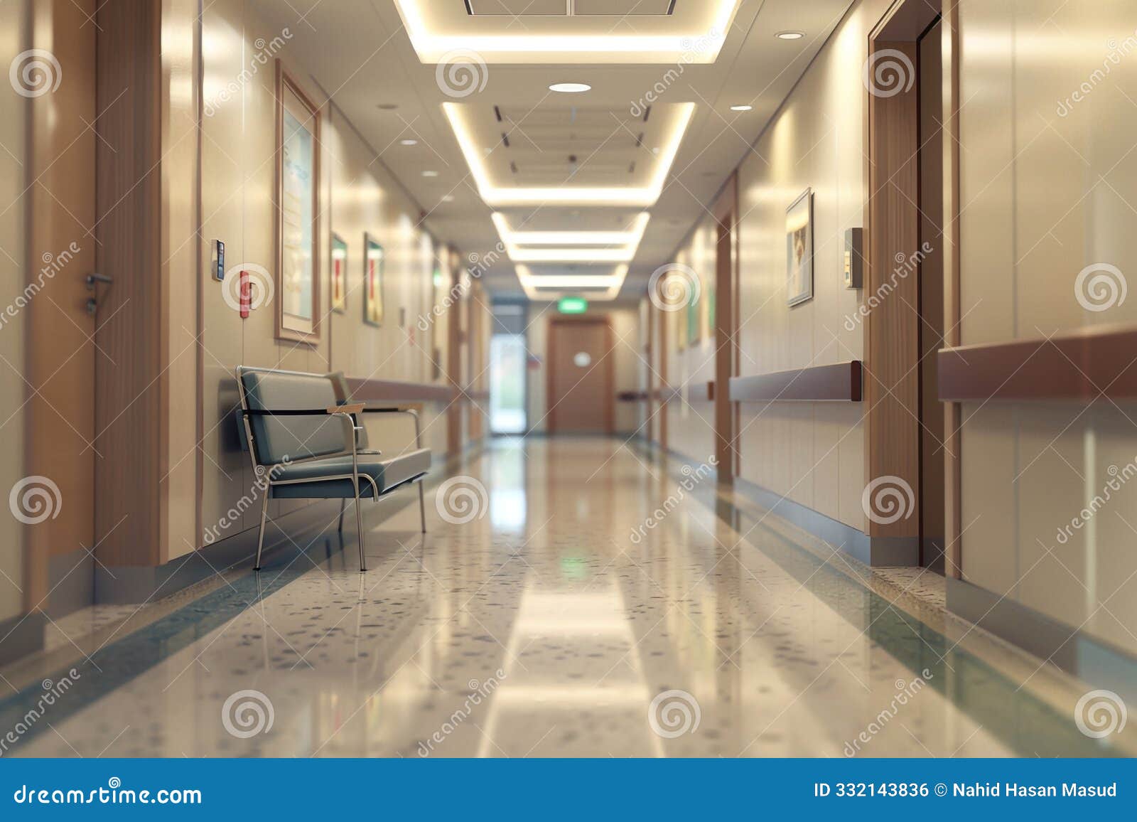 An Interior View Of A Modern Hospital Hallway With A Focus On ...