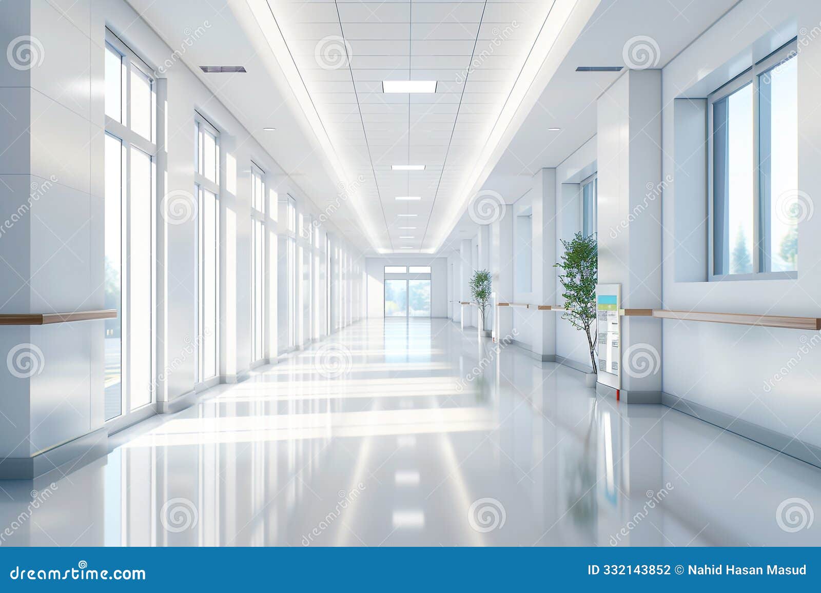 An Interior View of a Modern Hospital Hallway with a Focus on ...