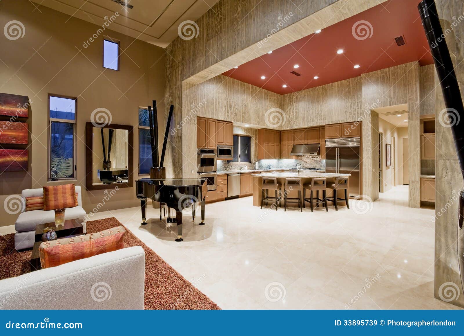 Interior View of Modern House Stock Image - Image of kitchen, dusk ...