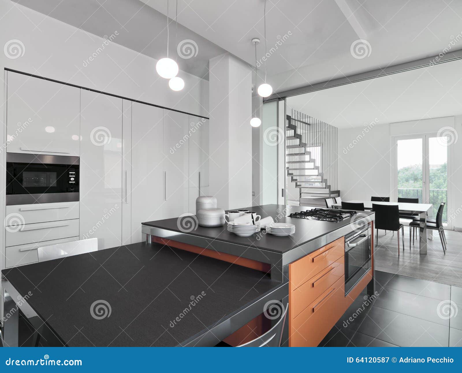 Interior View of a Modern Kitchen Stock Image - Image of household ...