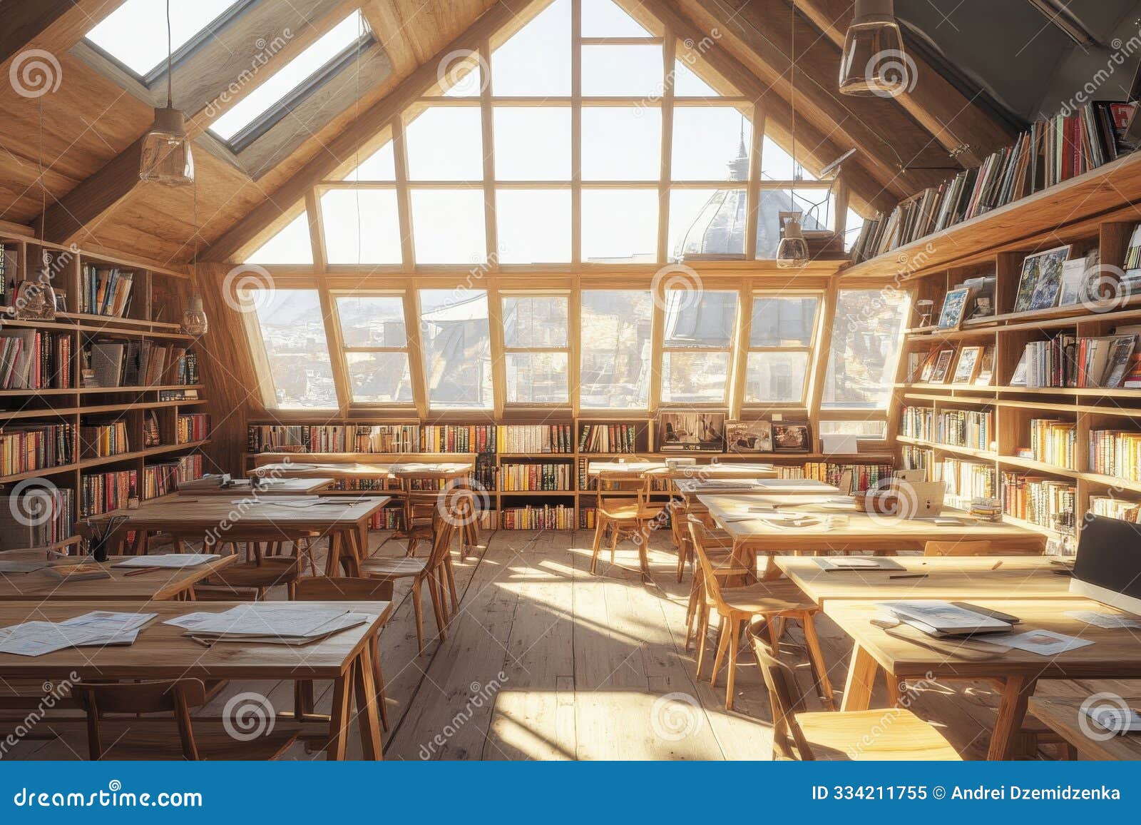 An Interior View of a Modern Library with a Laptop Workspace ...