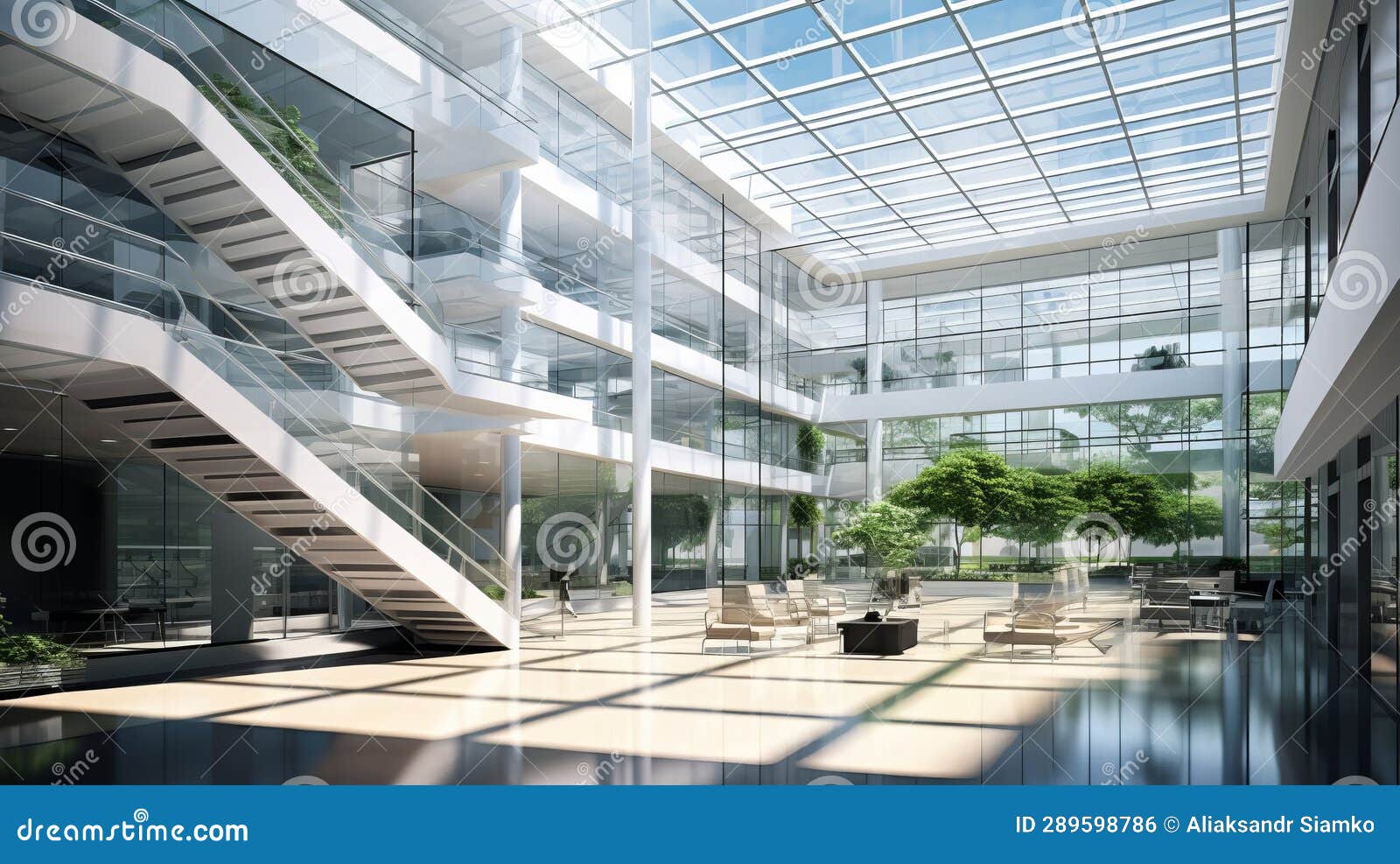 Interior View of Modern Office Building with Glass Partitions, Central ...