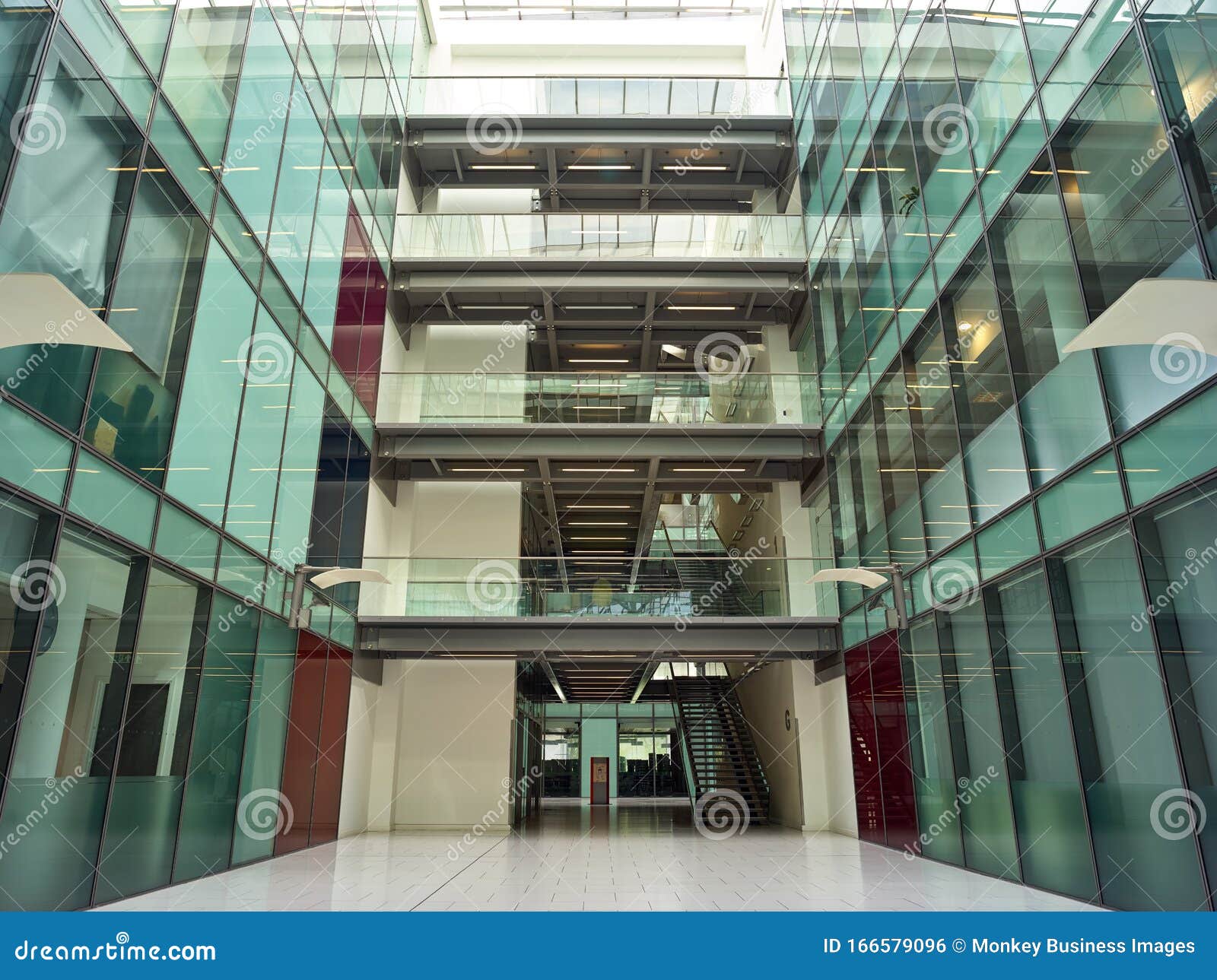Interior View from Modern Office Lobby of Empty Floors and Staircases ...