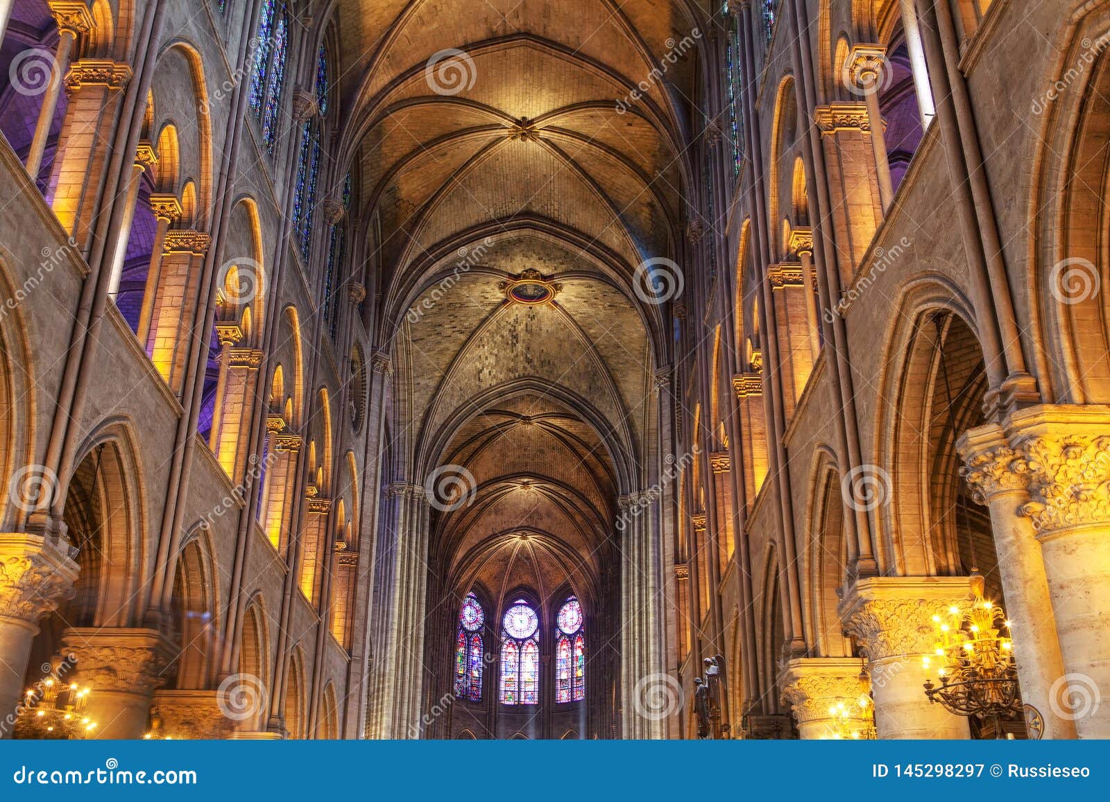 Interior View of Notre Dame Editorial Photography - Image of ceiling ...