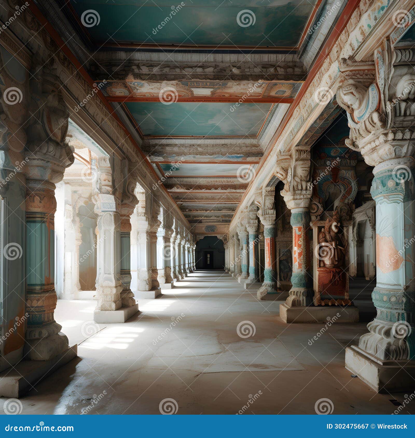 Interior View of an Old Indian Temple, Featuring Numerous Columns and a ...