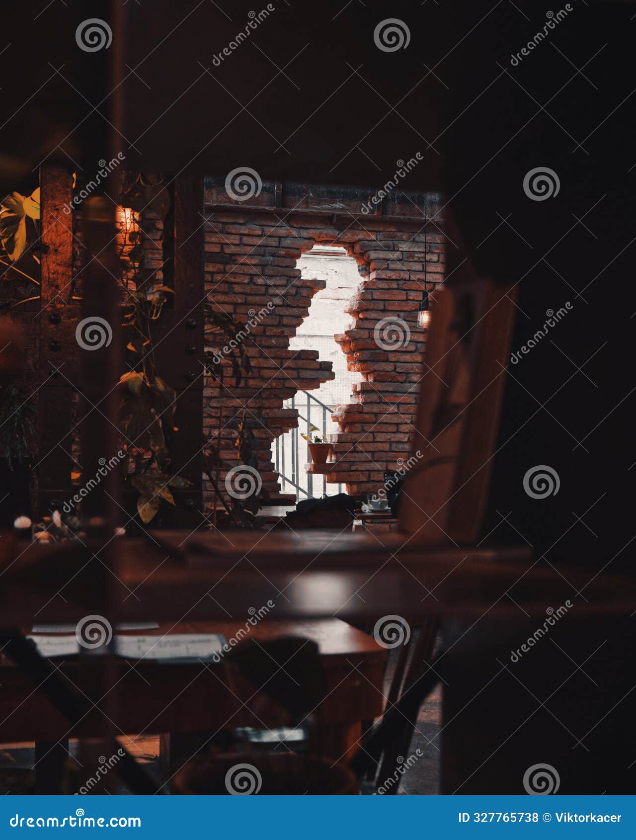 Interior View of Prague Cafe with Exposed Brick Wall Stock Photo ...