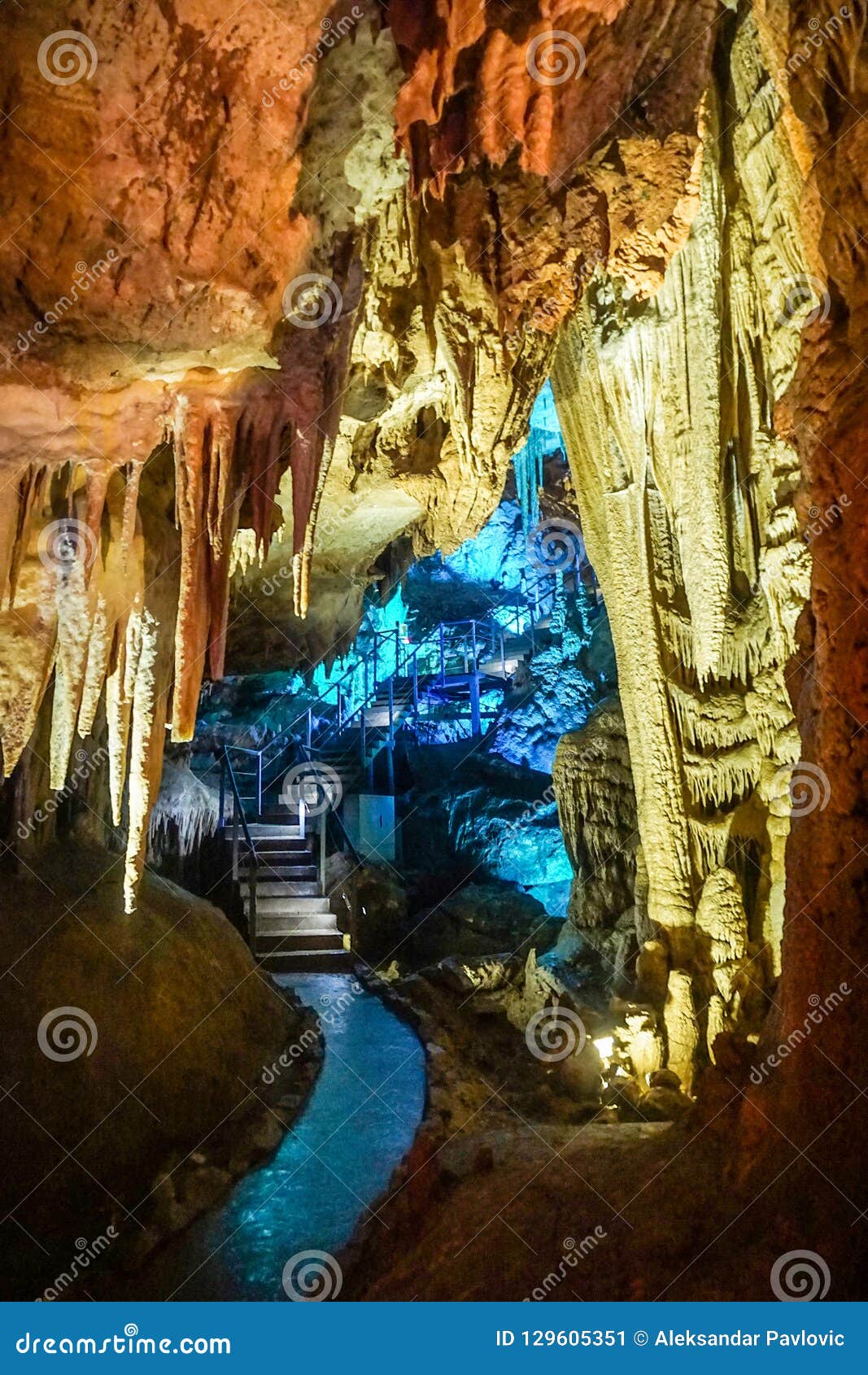 Interior View of Prometheus Cave with Lights Stock Image - Image of ...