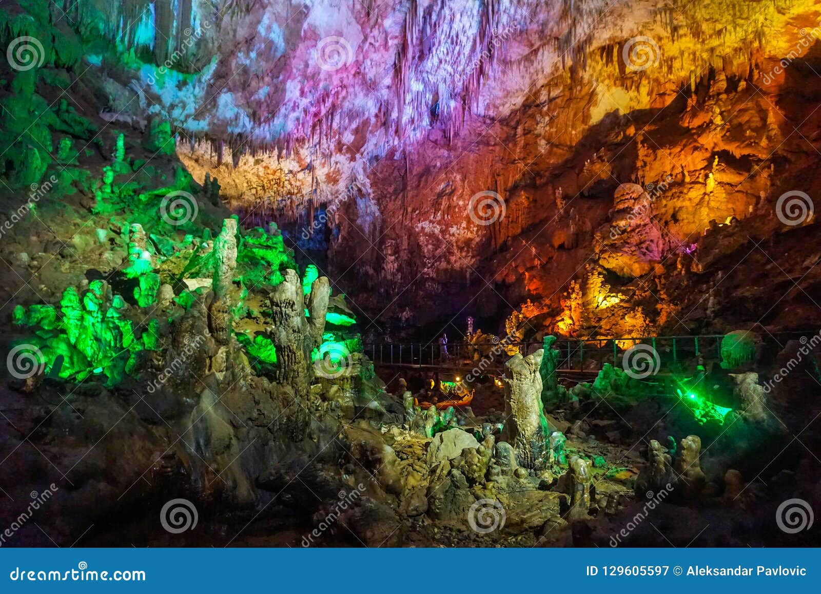 Interior View of Prometheus Cave with Lights Stock Image - Image of ...