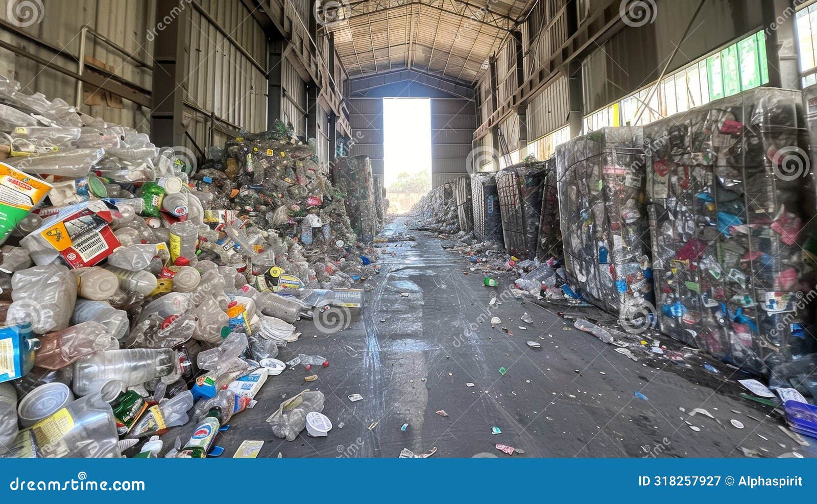 Interior View of a Recycling Facility with Large Quantities of Unsorted ...