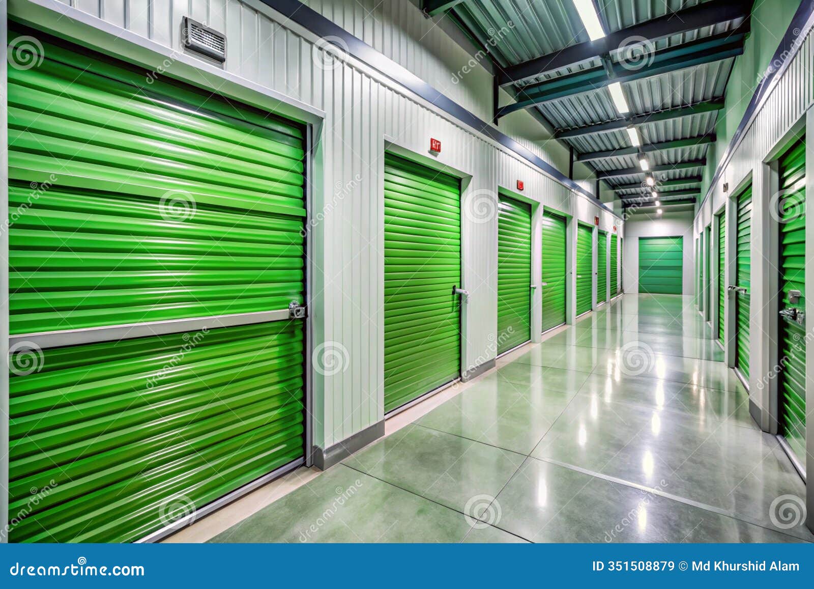 Interior View of a Secure Self Storage Facility Featuring Vibrant Green ...