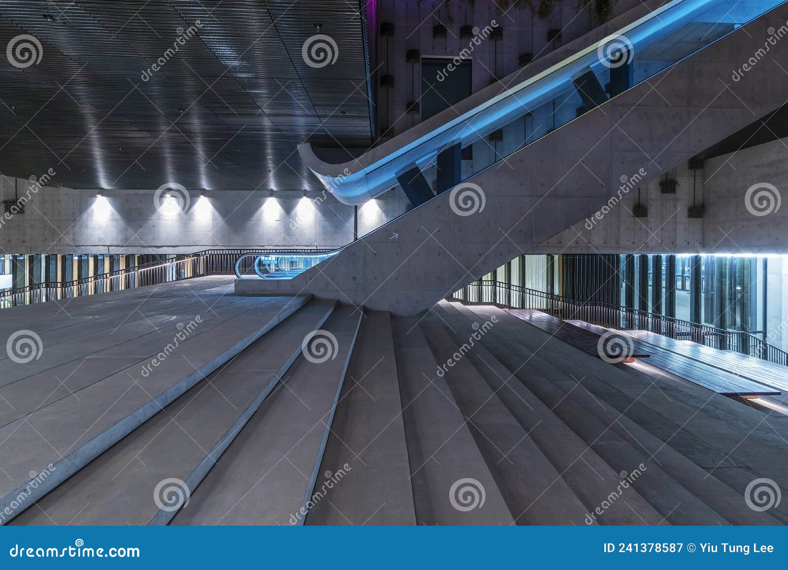 Interior View of Stairway and Escalator in Modern Architecture Stock ...