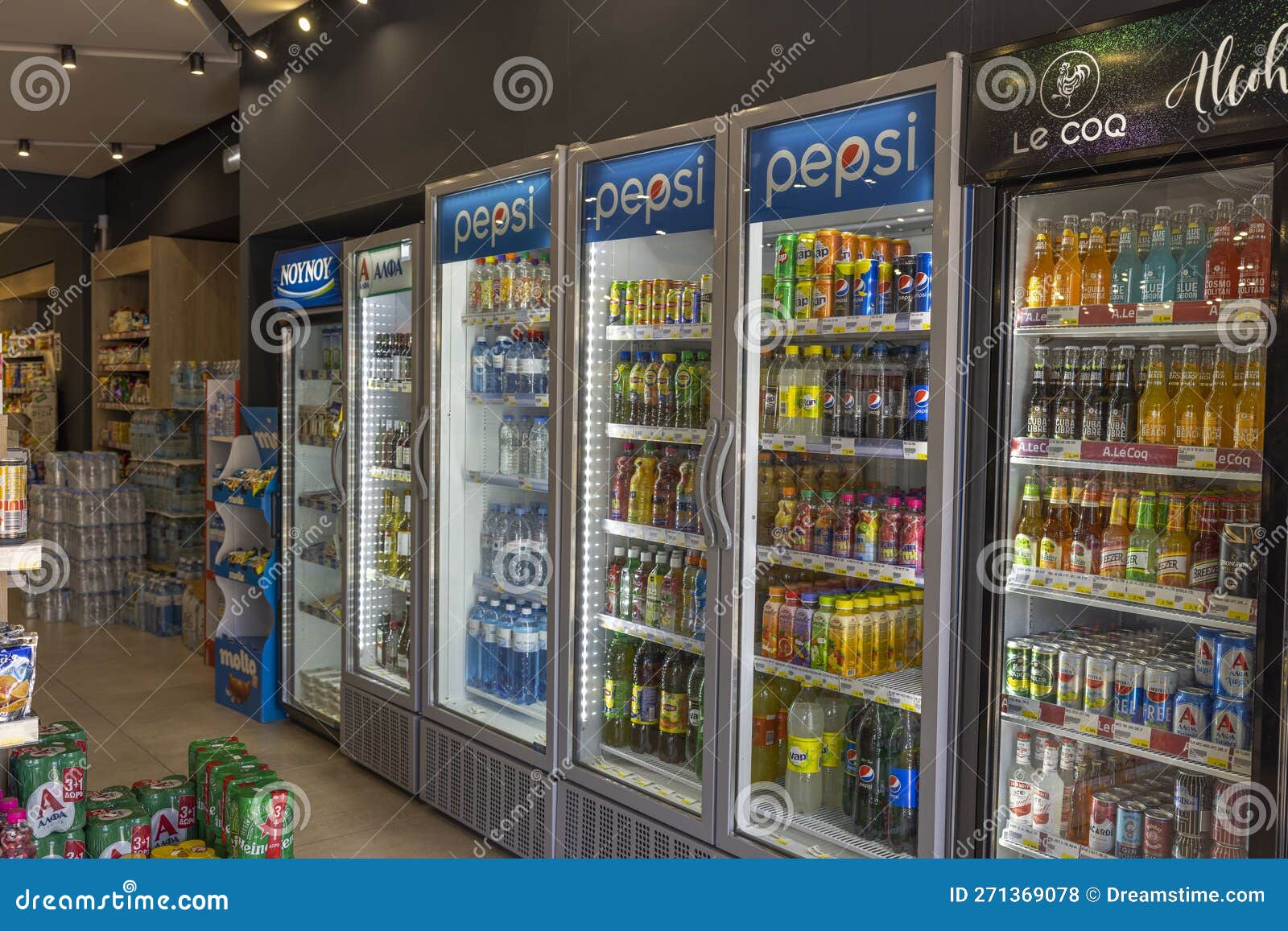 Interior View of Store with Soft Drinks and Beer in Cooling Chambers ...