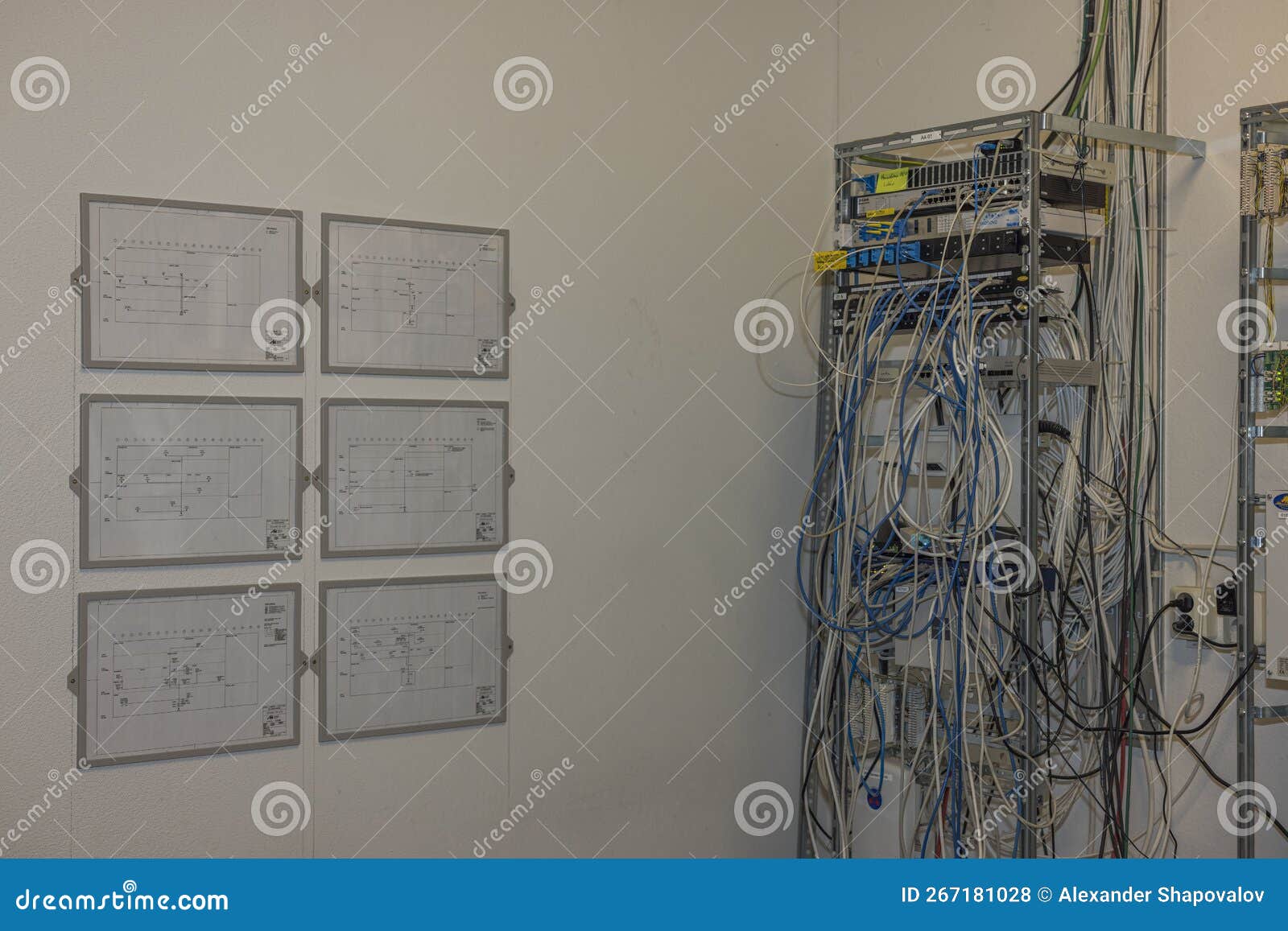Interior View of Technical Computer Room with All Cable Connections and ...