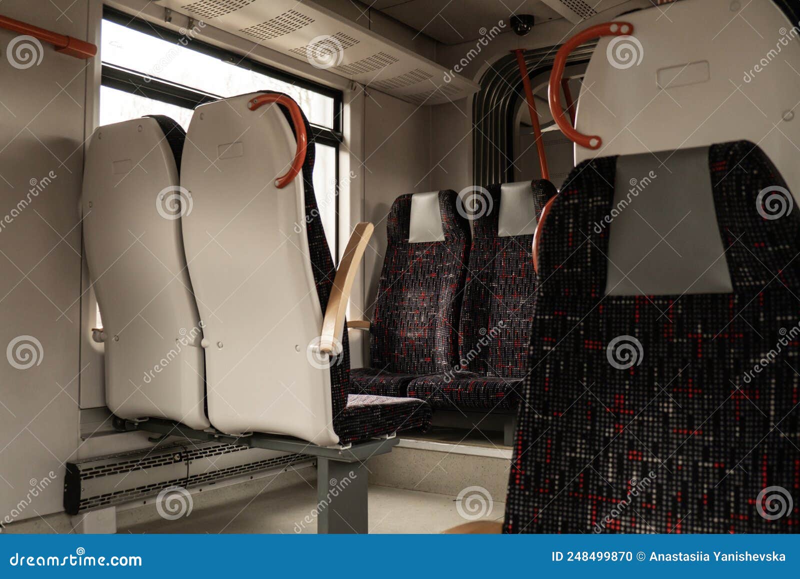 Interior View at Trains Empty Seats Window View on Railroad Track from ...