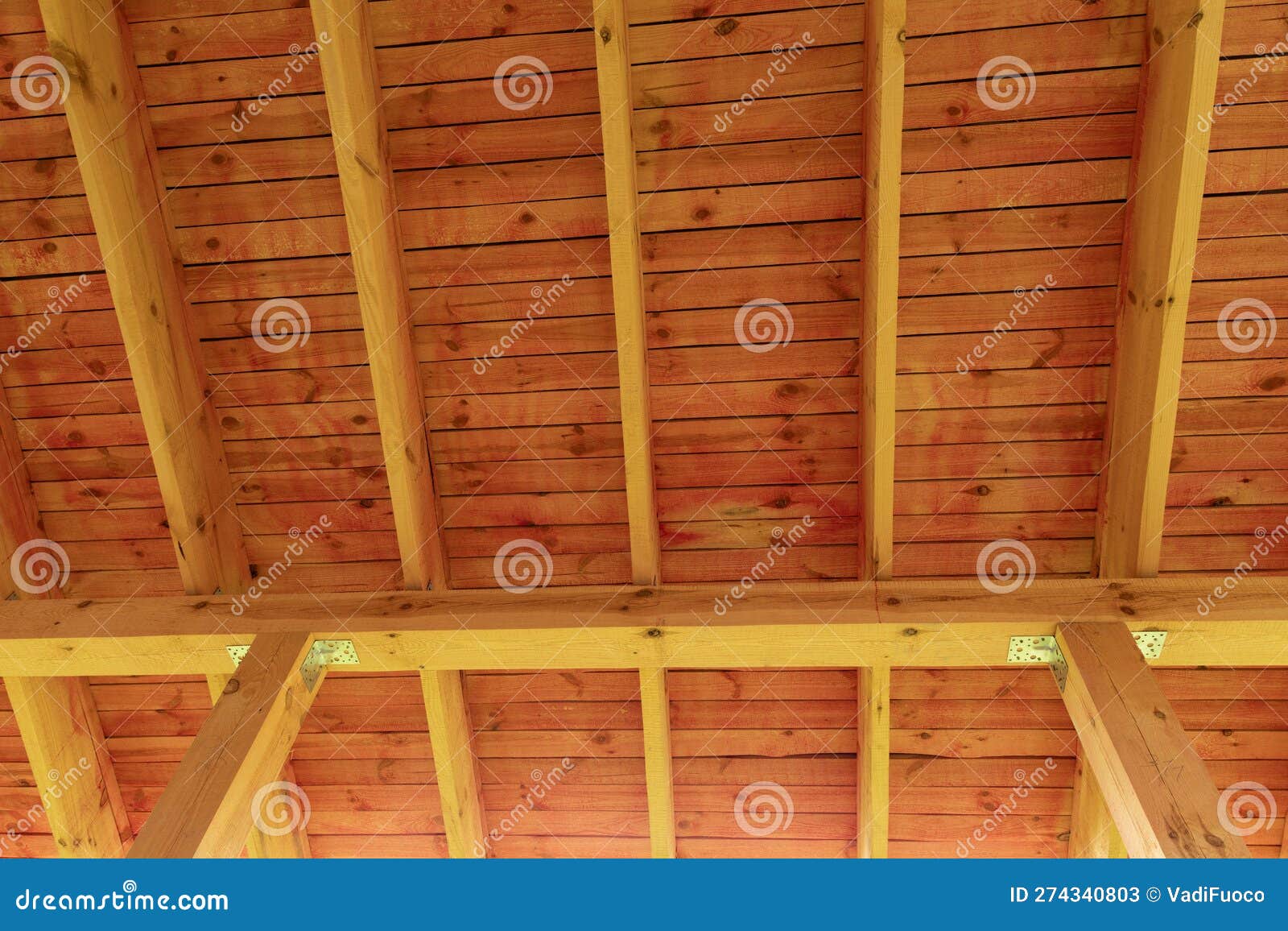 Interior View of a Wooden Roof Structure with Beams Stock Image - Image ...