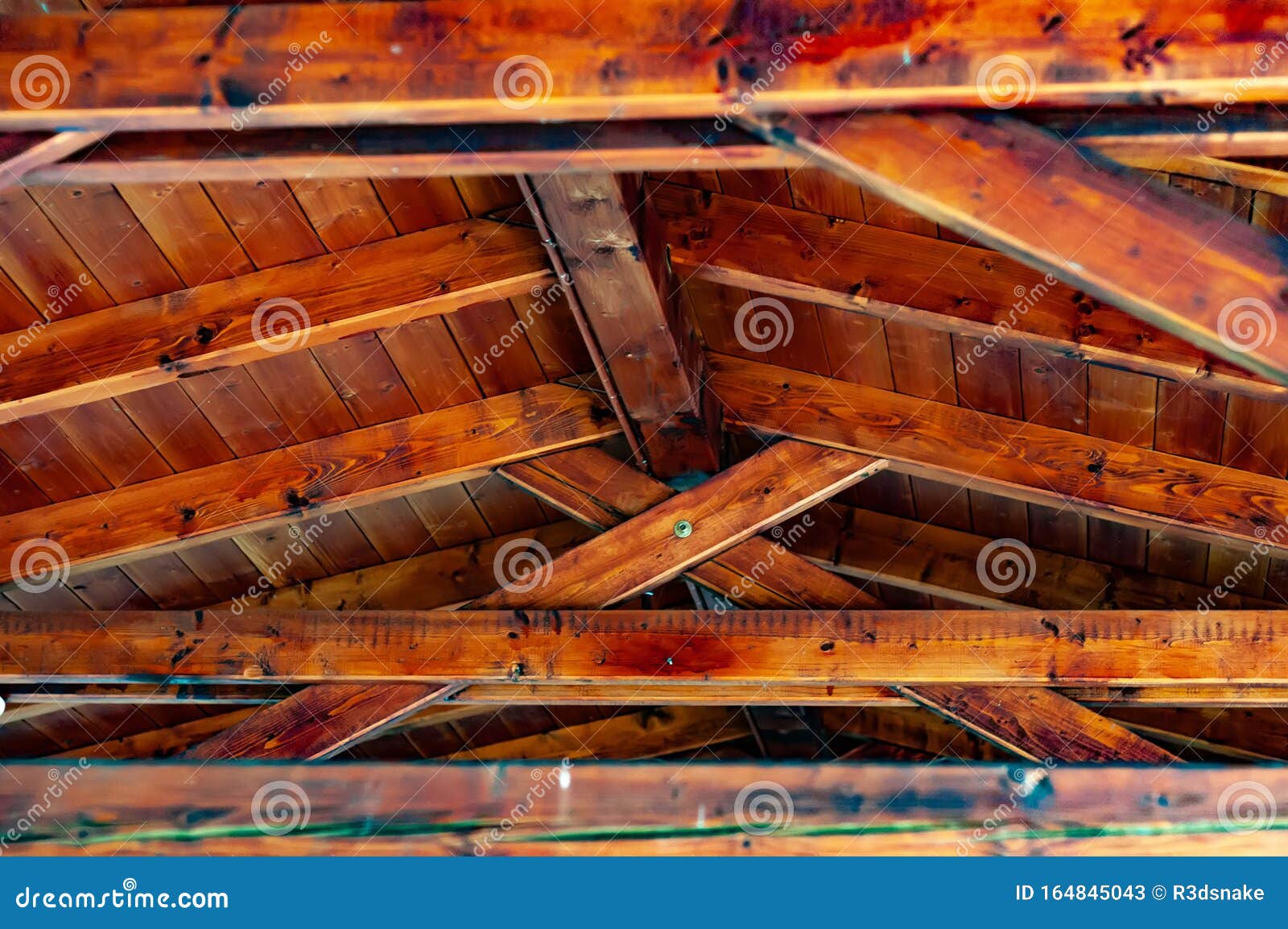 Interior View of a Wooden Roof Structure Stock Image - Image of design ...