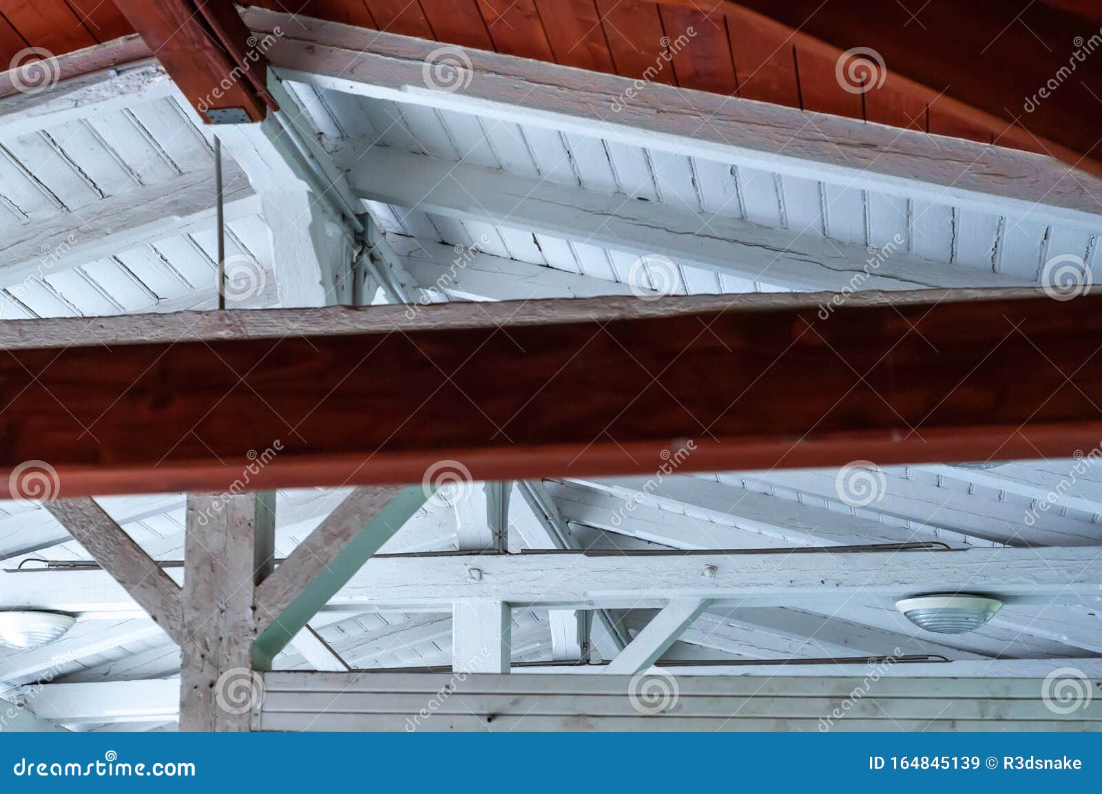 Interior View of a Wooden Roof Structure Stock Image - Image of wood ...