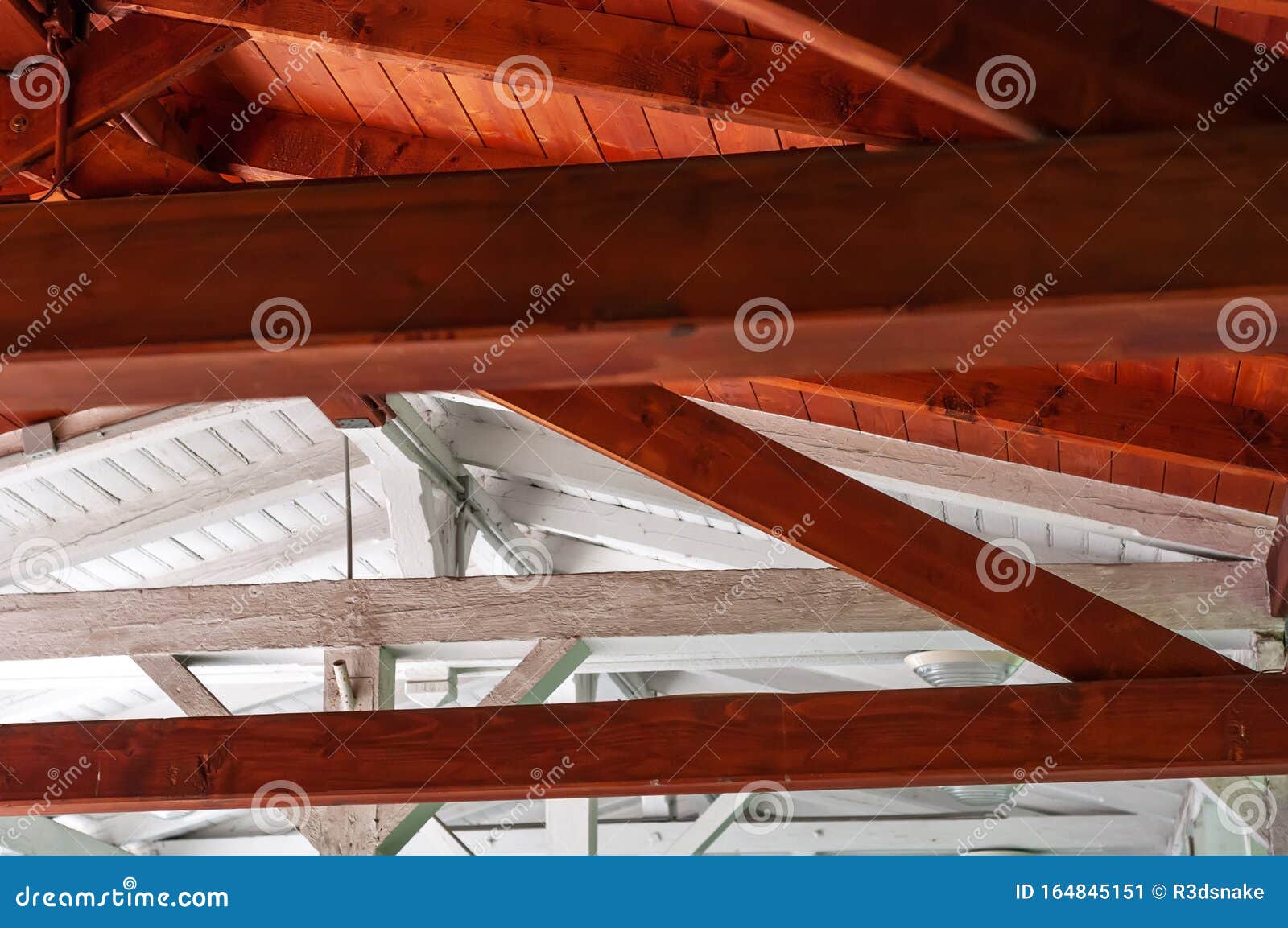 Interior View of a Wooden Roof Structure Stock Image - Image of rafter ...