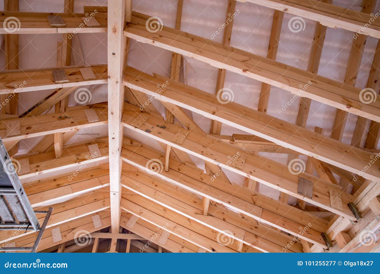 Interior View of a Wooden Roof Structure Stock Image - Image of mansard ...