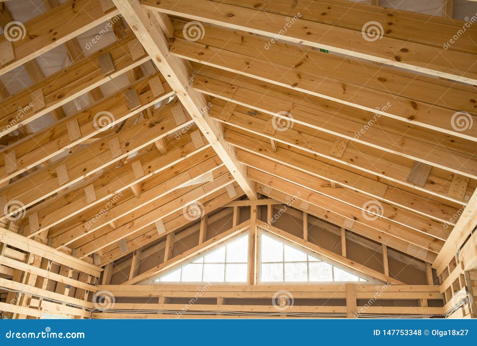Interior View of a Wooden Roof Structure Stock Photo - Image of ...