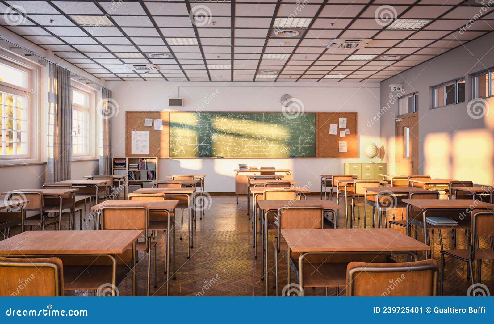 Interior Views of an Empty Japanese-style Classroom Stock Illustration ...