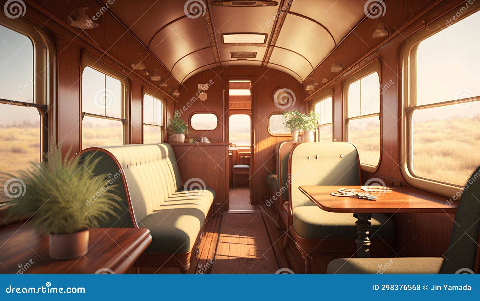 Interior of a Vintage Train Carriage. 3D Rendering Stock Illustration ...