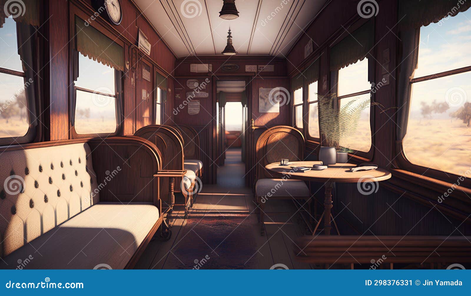 Interior of a Vintage Train. 3D Rendering. Mock Up Stock Illustration ...